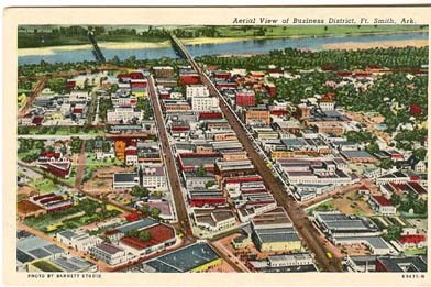 Aerial view of downtown Fort Smith looking west